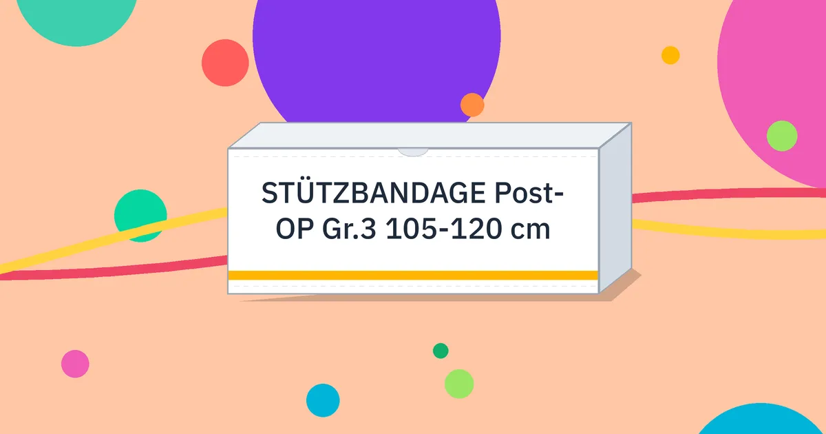 Symbolbild: Packung mit der Aufschrift STÜTZBANDAGE Post-OP Gr.3 105-120 cm (PZN 00608003) – Verfügbarkeit und Bezug in Apotheken in Frankfurt am Main