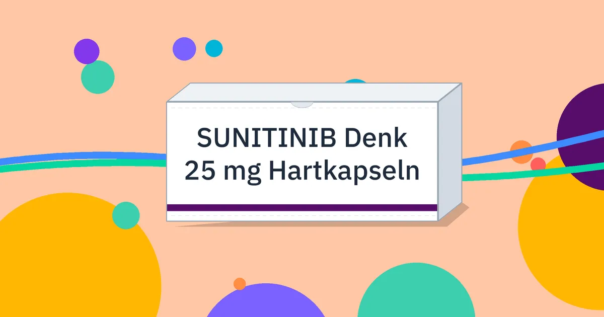 Symbolbild: Packung mit der Aufschrift SUNITINIB Denk 25 mg Hartkapseln (PZN 17295991) – Verfügbarkeit und Bezug in Apotheken in Frankfurt am Main