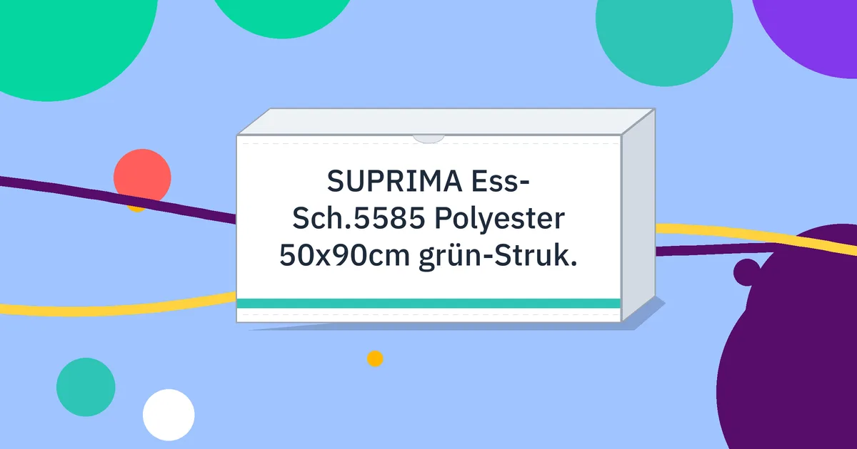 Symbolbild: Packung mit der Aufschrift SUPRIMA Ess-Sch.5585 Polyester 50x90cm grün-Struk. (PZN 19554801) – Verfügbarkeit und Bezug in Apotheken in Frankfurt am Main