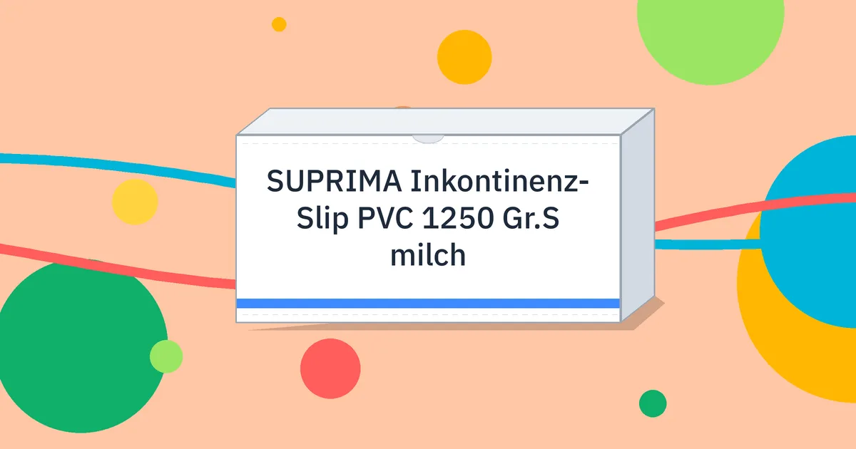 Symbolbild: Packung mit der Aufschrift SUPRIMA Inkontinenz-Slip PVC 1250 Gr.S milch (PZN 03923490) – Verfügbarkeit und Bezug in Apotheken in Frankfurt am Main