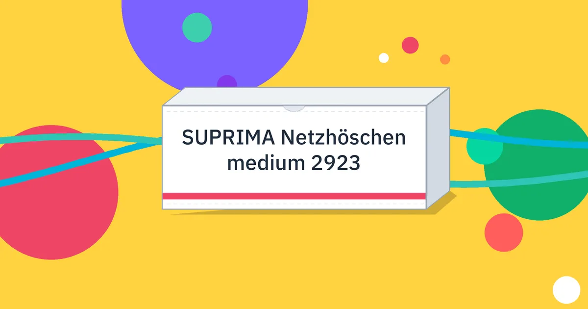 Symbolbild: Packung mit der Aufschrift SUPRIMA Netzhöschen medium 2923 (PZN 07672234) – Verfügbarkeit und Bezug in Apotheken in Frankfurt am Main