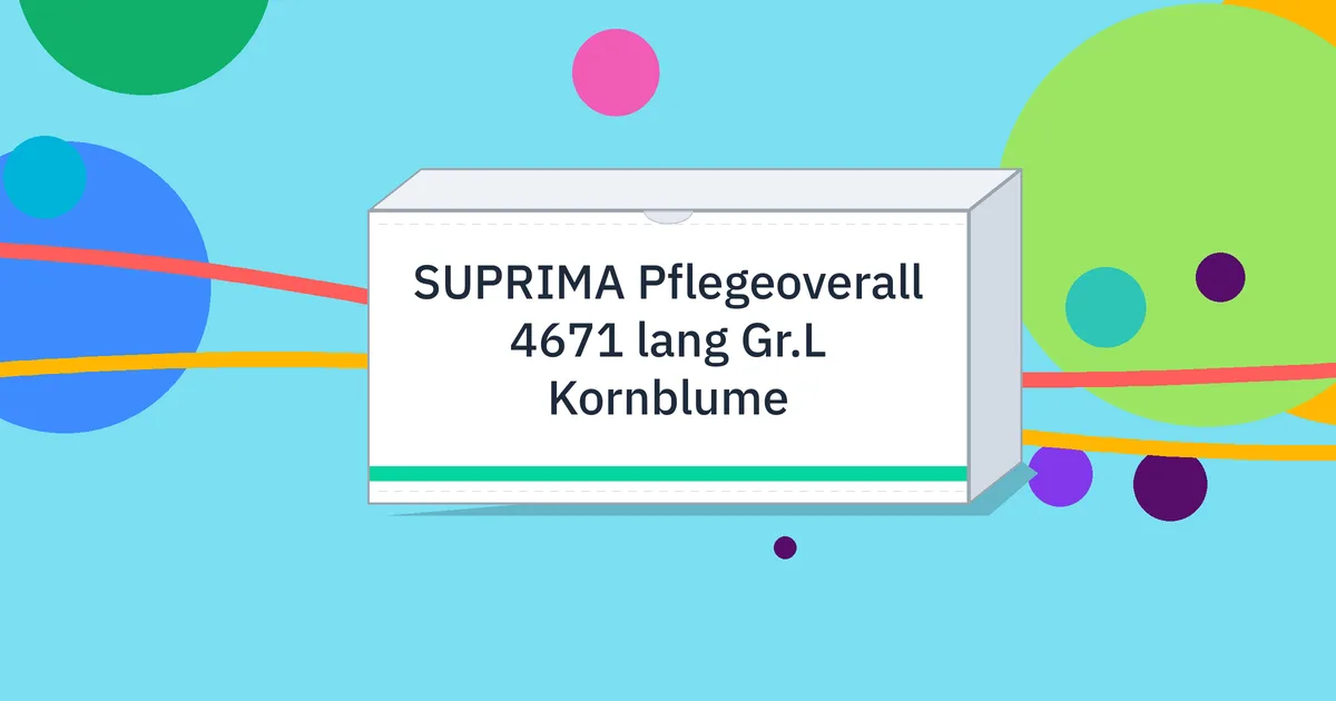 Symbolbild: Packung mit der Aufschrift SUPRIMA Pflegeoverall 4671 lang Gr.L Kornblume (PZN 11660024) – Verfügbarkeit und Bezug in Apotheken in Frankfurt am Main