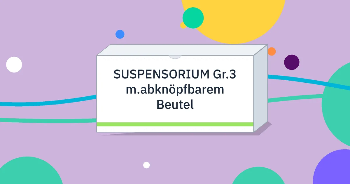 Symbolbild: Packung mit der Aufschrift SUSPENSORIUM Gr.3 m.abknöpfbarem Beutel (PZN 03800592) – Verfügbarkeit und Bezug in Apotheken in Frankfurt am Main