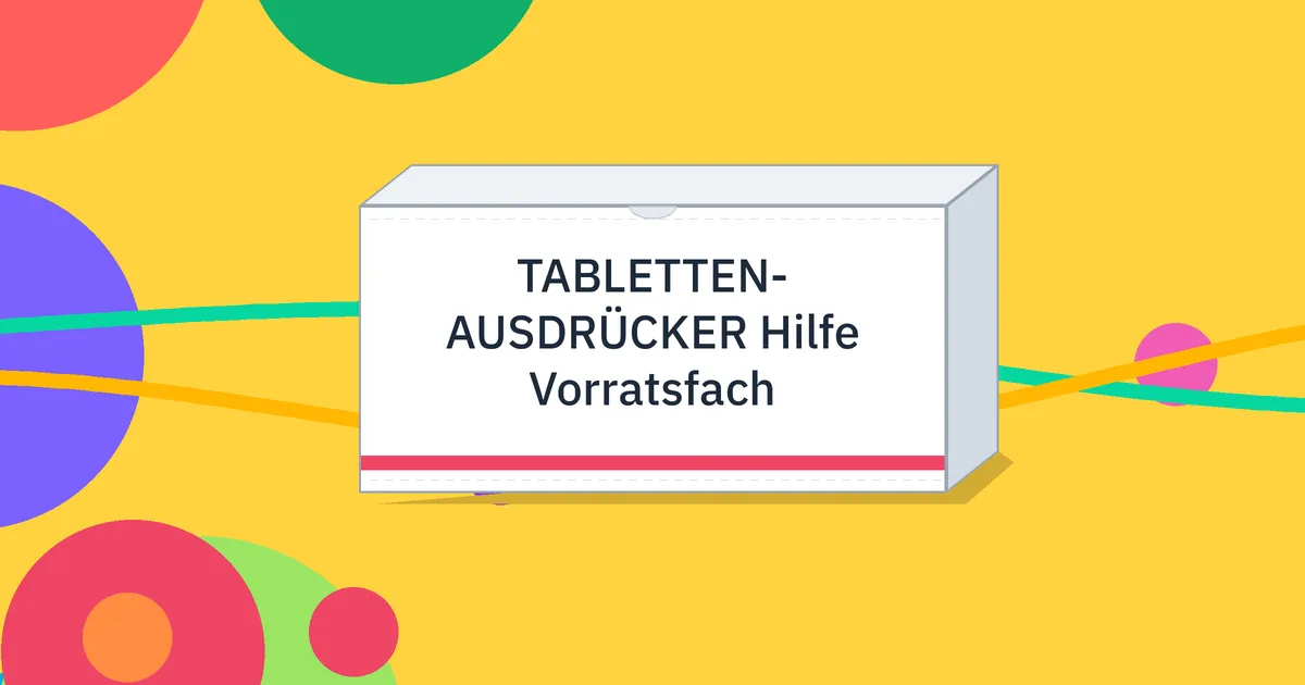 Symbolbild: Packung mit der Aufschrift TABLETTEN-AUSDRÜCKER Hilfe Vorratsfach (PZN 10915930) – Verfügbarkeit und Bezug in Apotheken in Frankfurt am Main