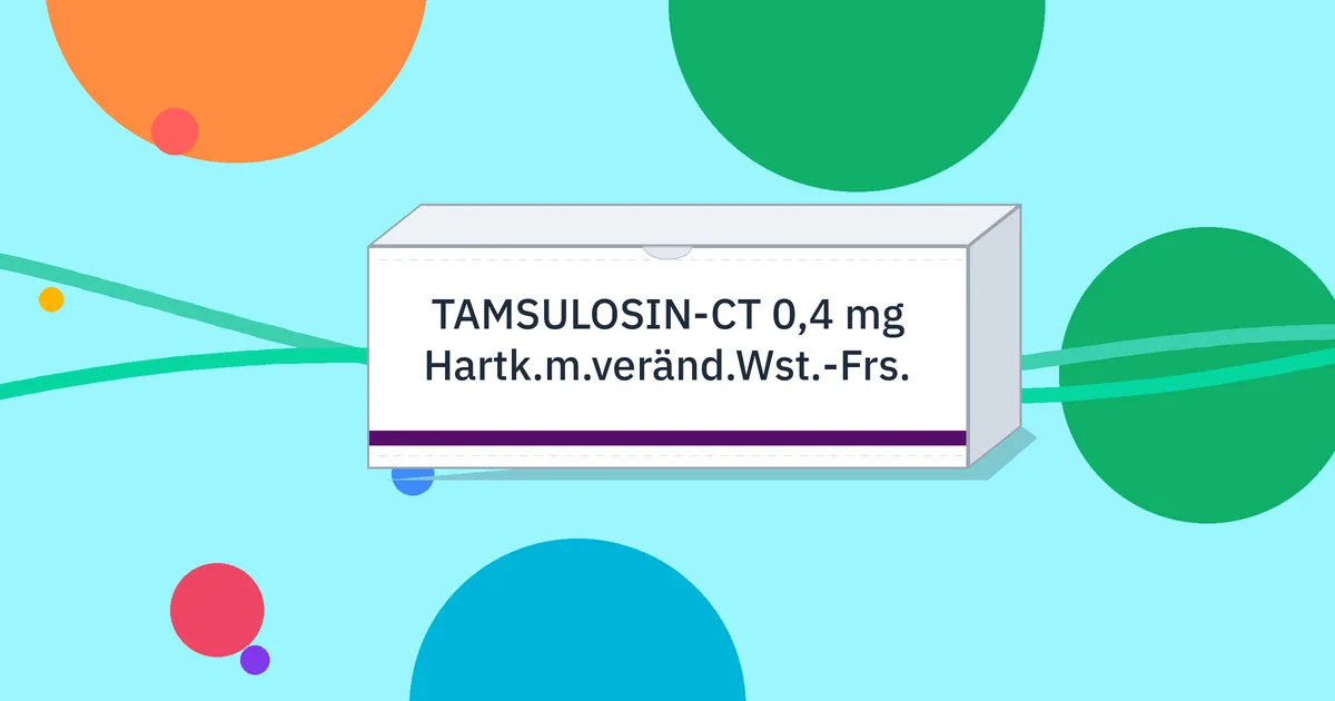 Symbolbild: Packung mit der Aufschrift TAMSULOSIN-CT 0,4 mg Hartk.m.veränd.Wst.-Frs. (PZN 04639377) – Verfügbarkeit und Bezug in Apotheken in Frankfurt am Main
