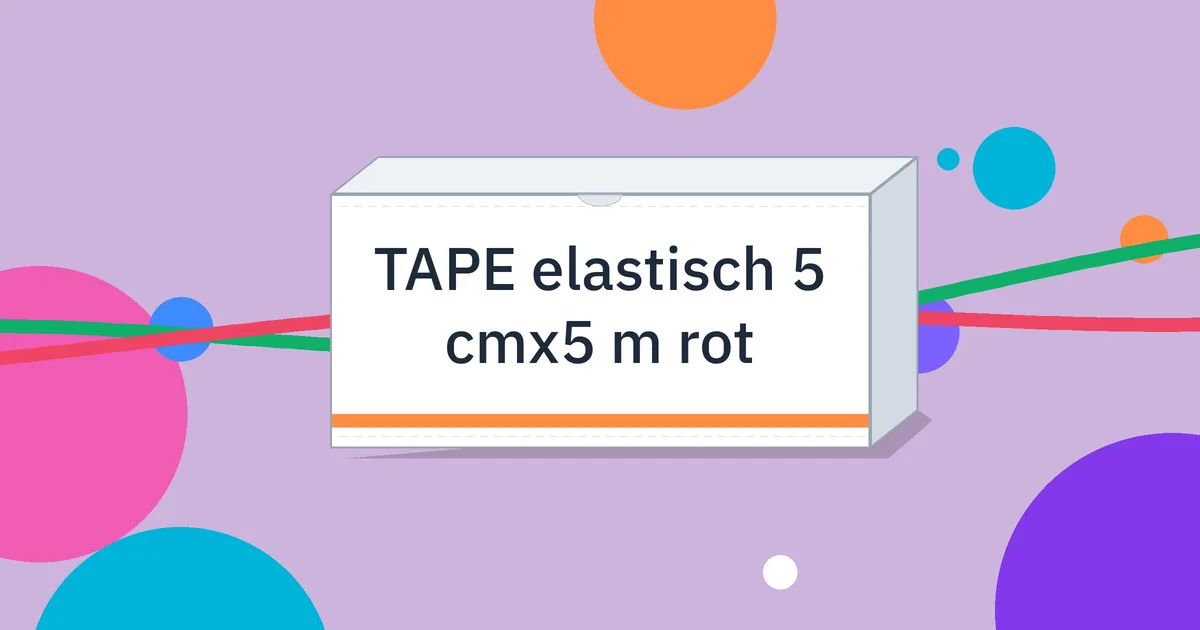 Symbolbild: Packung mit der Aufschrift TAPE elastisch 5 cmx5 m rot (PZN 09303653) – Verfügbarkeit und Bezug in Apotheken in Frankfurt am Main