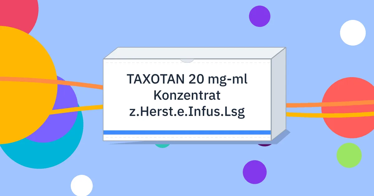 Symbolbild: Packung mit der Aufschrift TAXOTAN 20 mg-ml Konzentrat z.Herst.e.Infus.Lsg (PZN 00426087) – Verfügbarkeit und Bezug in Apotheken in Frankfurt am Main