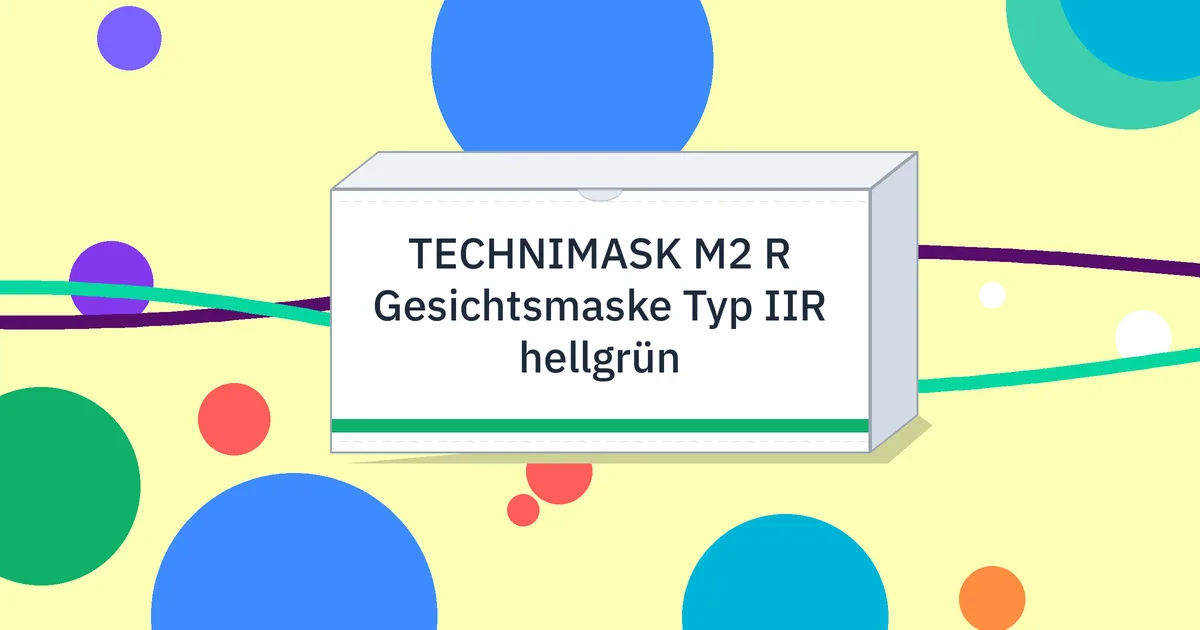 Symbolbild: Packung mit der Aufschrift TECHNIMASK M2 R Gesichtsmaske Typ IIR hellgrün (PZN 16932757) – Verfügbarkeit und Bezug in Apotheken in Frankfurt am Main