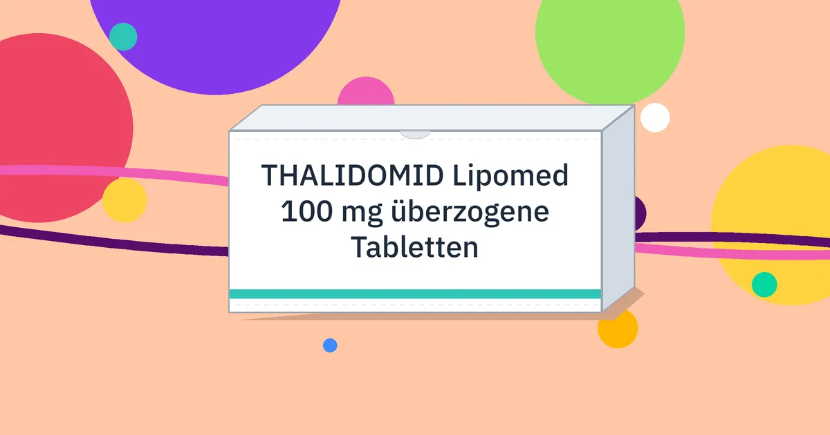 Symbolbild: Packung mit der Aufschrift THALIDOMID Lipomed 100 mg überzogene Tabletten (PZN 18447345) – Verfügbarkeit und Bezug in Apotheken in Frankfurt am Main