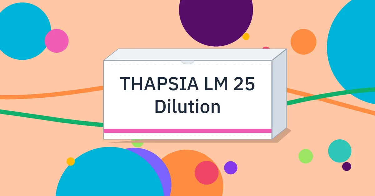 Symbolbild: Packung mit der Aufschrift THAPSIA LM 25 Dilution (PZN 13690242) – Verfügbarkeit und Bezug in Apotheken in Frankfurt am Main