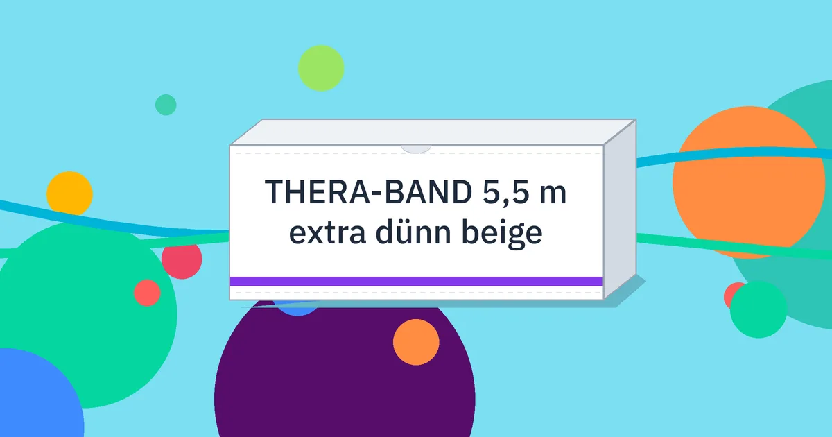 Symbolbild: Packung mit der Aufschrift THERA-BAND 5,5 m extra dünn beige (PZN 00221706) – Verfügbarkeit und Bezug in Apotheken in Frankfurt am Main