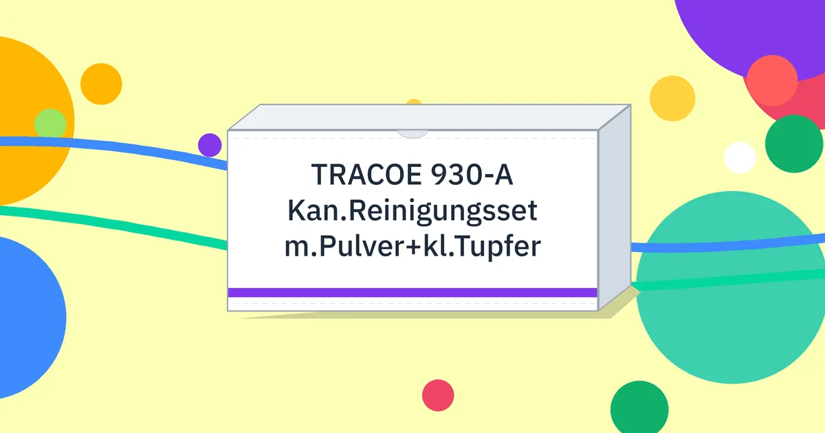 Symbolbild: Packung mit der Aufschrift TRACOE 930-A Kan.Reinigungsset m.Pulver+kl.Tupfer (PZN 02721583) – Verfügbarkeit und Bezug in Apotheken in Frankfurt am Main