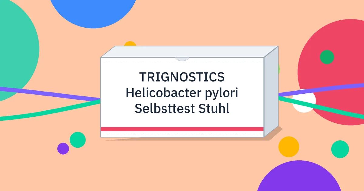 Symbolbild: Packung mit der Aufschrift TRIGNOSTICS Helicobacter pylori Selbsttest Stuhl (PZN 19372721) – Verfügbarkeit und Bezug in Apotheken in Frankfurt am Main