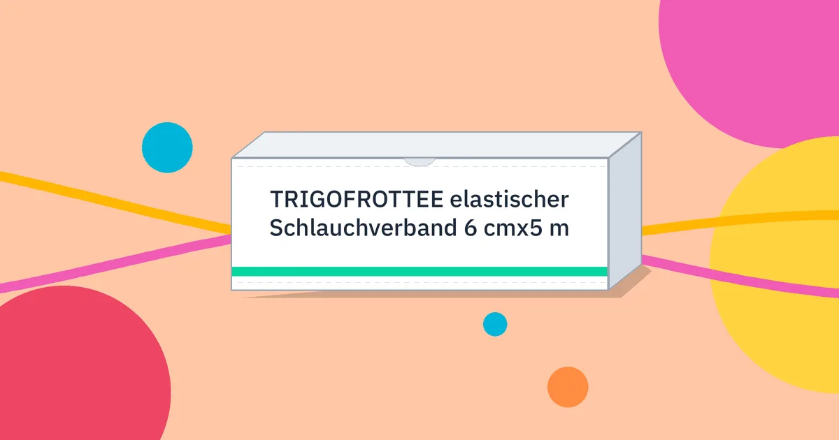 Symbolbild: Packung mit der Aufschrift TRIGOFROTTEE elastischer Schlauchverband 6 cmx5 m (PZN 20911399) – Verfügbarkeit und Bezug in Apotheken in Frankfurt am Main