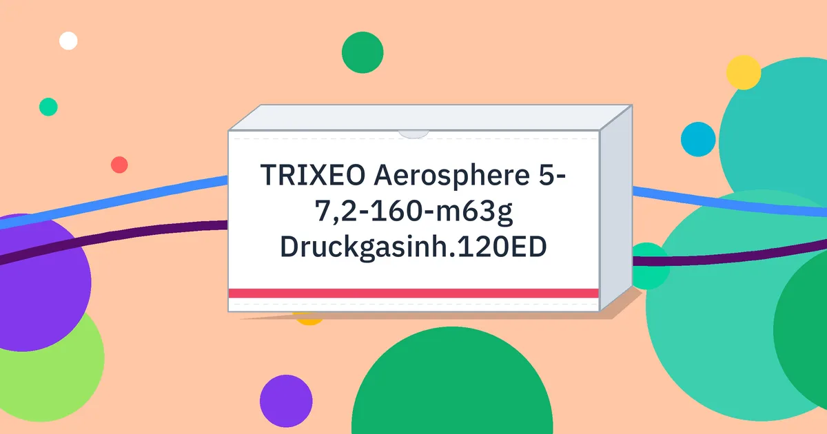 Symbolbild: Packung mit der Aufschrift TRIXEO Aerosphere 5-7,2-160-m63g Druckgasinh.120ED (PZN 19979831) – Verfügbarkeit und Bezug in Apotheken in Frankfurt am Main
