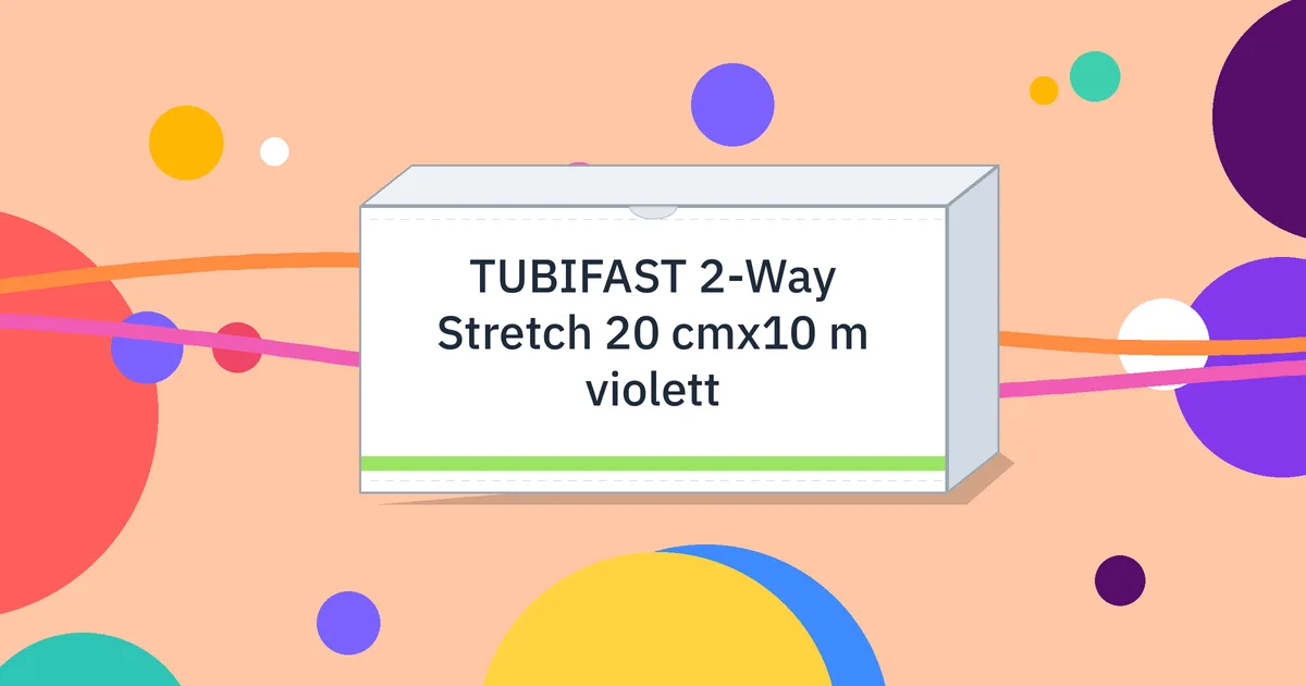Symbolbild: Packung mit der Aufschrift TUBIFAST 2-Way Stretch 20 cmx10 m violett (PZN 10809872) – Verfügbarkeit und Bezug in Apotheken in Frankfurt am Main