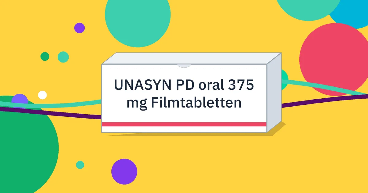 Symbolbild: Packung mit der Aufschrift UNASYN PD oral 375 mg Filmtabletten (PZN 19784837) – Verfügbarkeit und Bezug in Apotheken in Frankfurt am Main