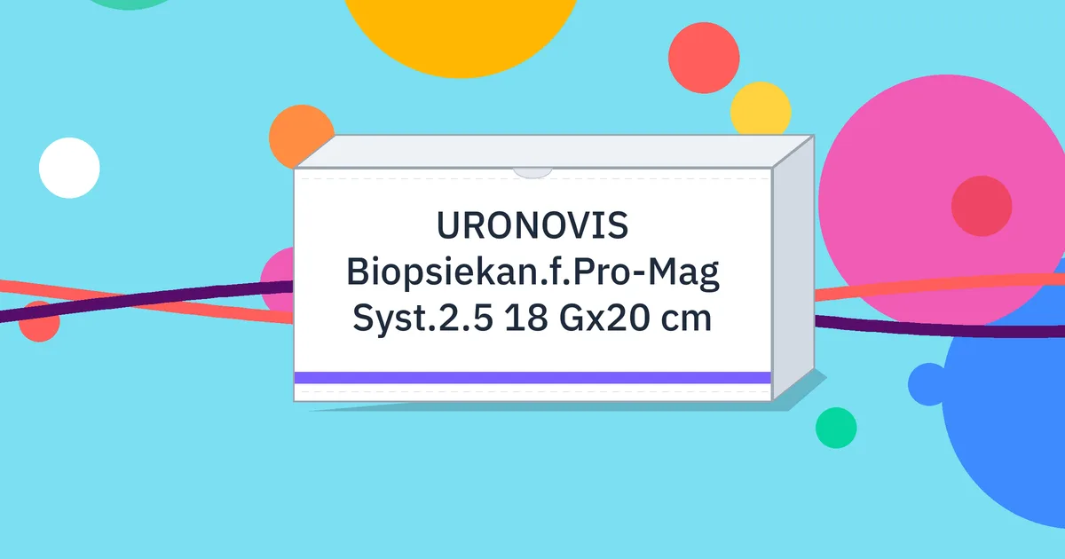 Symbolbild: Packung mit der Aufschrift URONOVIS Biopsiekan.f.Pro-Mag Syst.2.5 18 Gx20 cm (PZN 00814725) – Verfügbarkeit und Bezug in Apotheken in Frankfurt am Main