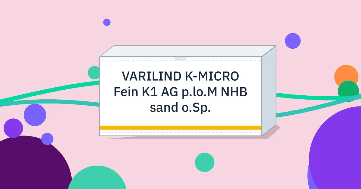 Symbolbild: Packung mit der Aufschrift VARILIND K-MICRO Fein K1 AG p.lo.M NHB sand o.Sp. (PZN 20554700) – Verfügbarkeit und Bezug in Apotheken in Frankfurt am Main