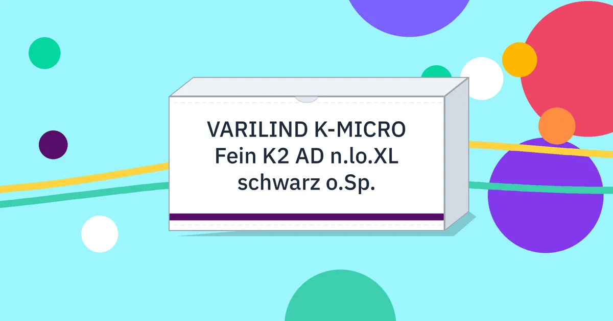 Symbolbild: Packung mit der Aufschrift VARILIND K-MICRO Fein K2 AD n.lo.XL schwarz o.Sp. (PZN 20559169) – Verfügbarkeit und Bezug in Apotheken in Frankfurt am Main