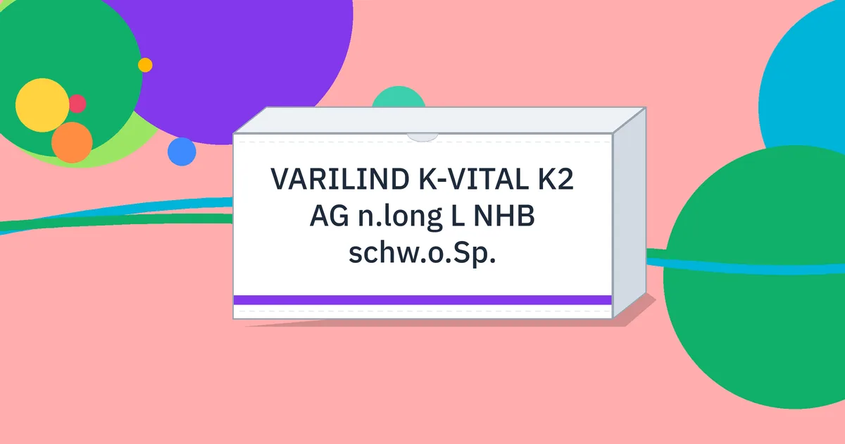 Symbolbild: Packung mit der Aufschrift VARILIND K-VITAL K2 AG n.long L NHB schw.o.Sp. (PZN 20565247) – Verfügbarkeit und Bezug in Apotheken in Frankfurt am Main