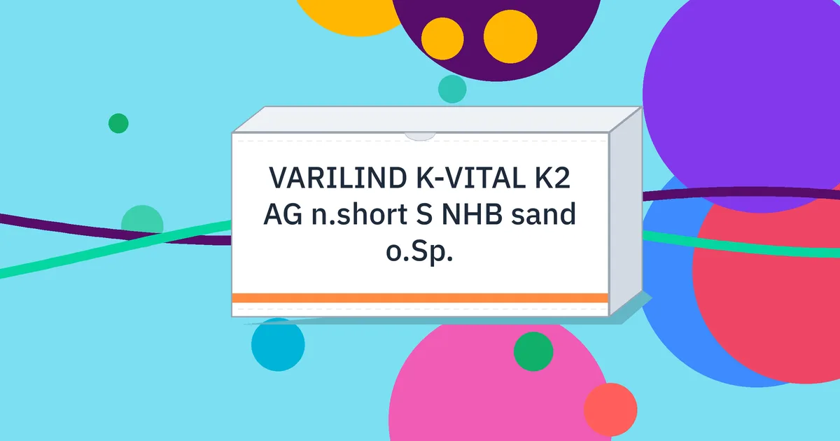 Symbolbild: Packung mit der Aufschrift VARILIND K-VITAL K2 AG n.short S NHB sand o.Sp. (PZN 20564408) – Verfügbarkeit und Bezug in Apotheken in Frankfurt am Main