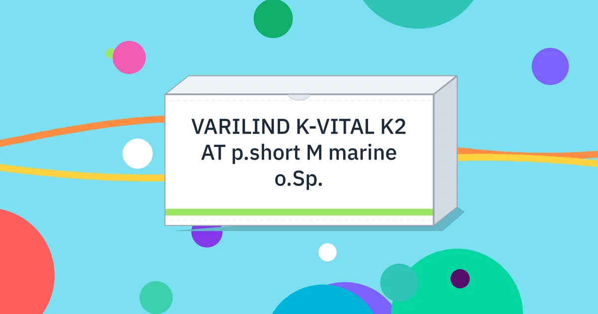 Symbolbild: Packung mit der Aufschrift VARILIND K-VITAL K2 AT p.short M marine o.Sp. (PZN 20561798) – Verfügbarkeit und Bezug in Apotheken in Frankfurt am Main
