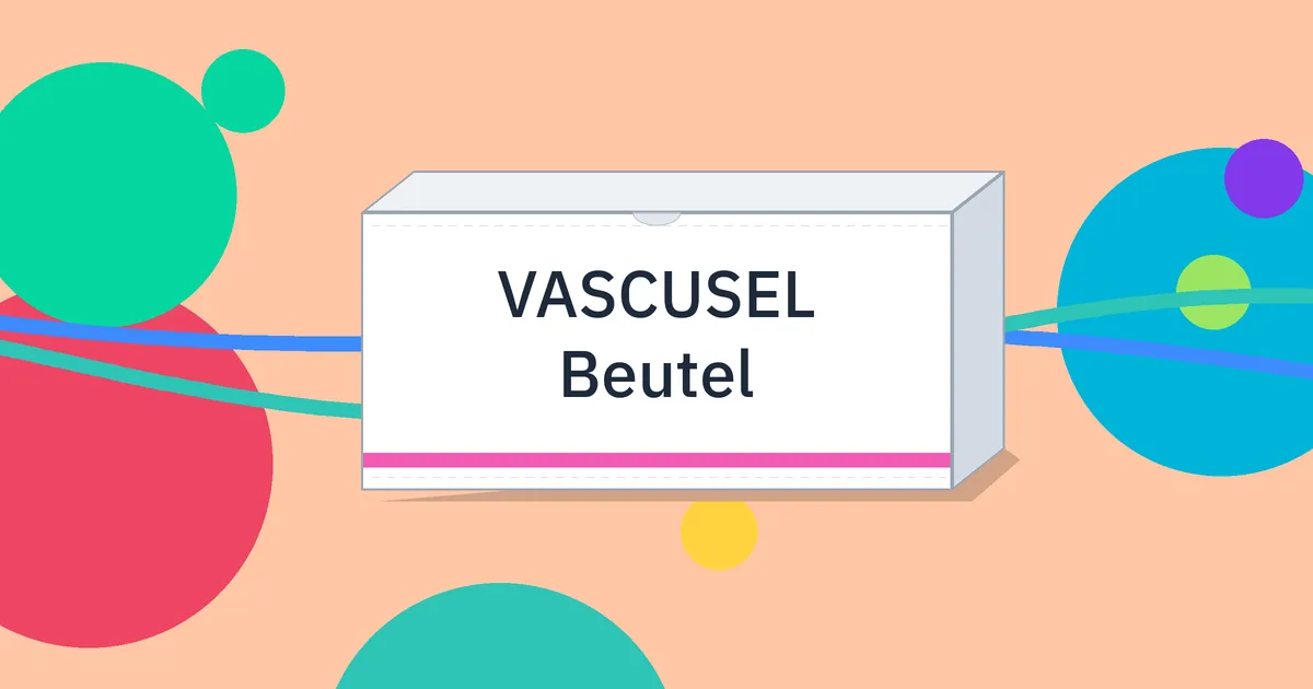 Symbolbild: Packung mit der Aufschrift VASCUSEL Beutel (PZN 01879980) – Verfügbarkeit und Bezug in Apotheken in Frankfurt am Main