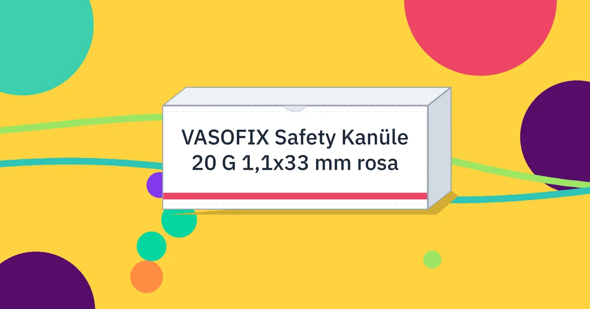 Symbolbild: Packung mit der Aufschrift VASOFIX Safety Kanüle 20 G 1,1x33 mm rosa (PZN 20363101) – Verfügbarkeit und Bezug in Apotheken in Frankfurt am Main
