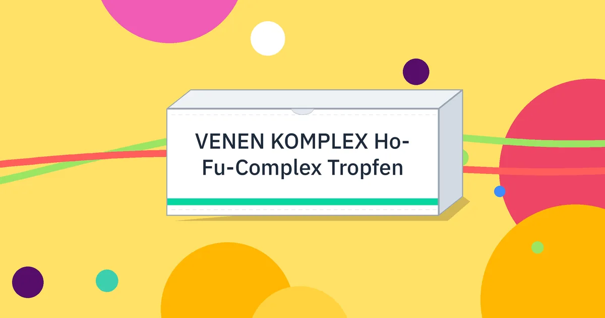 Symbolbild: Packung mit der Aufschrift VENEN KOMPLEX Ho-Fu-Complex Tropfen (PZN 07185793) – Verfügbarkeit und Bezug in Apotheken in Frankfurt am Main