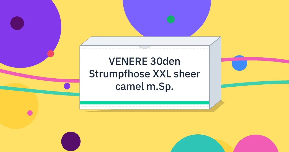 Symbolbild: Packung mit der Aufschrift VENERE 30den Strumpfhose XXL sheer camel m.Sp. (PZN 16172430) – Verfügbarkeit und Bezug in Apotheken in Frankfurt am Main