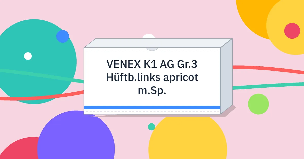 Symbolbild: Packung mit der Aufschrift VENEX K1 AG Gr.3 Hüftb.links apricot m.Sp. (PZN 03199999) – Verfügbarkeit und Bezug in Apotheken in Frankfurt am Main