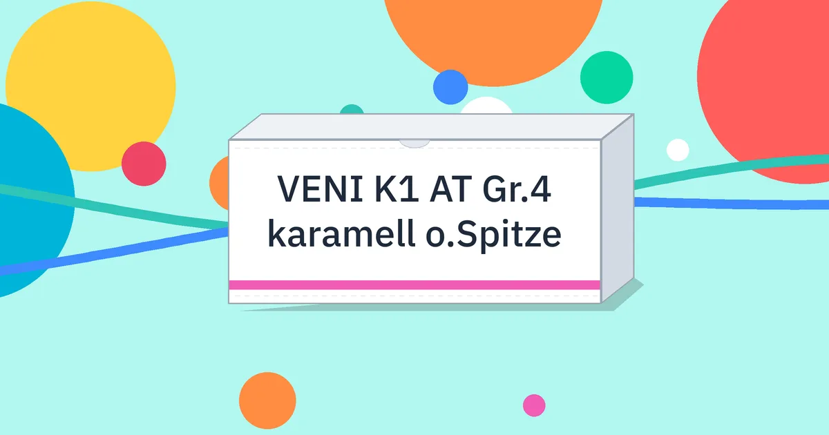 Symbolbild: Packung mit der Aufschrift VENI K1 AT Gr.4 karamell o.Spitze (PZN 13756900) – Verfügbarkeit und Bezug in Apotheken in Frankfurt am Main