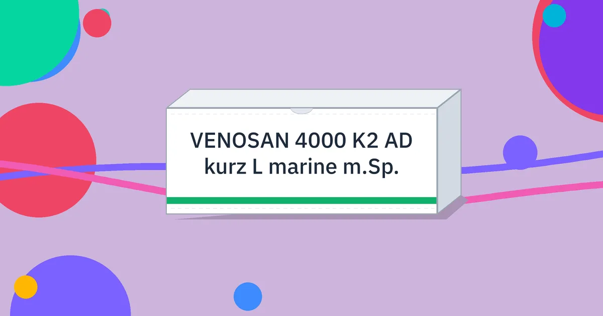 Symbolbild: Packung mit der Aufschrift VENOSAN 4000 K2 AD kurz L marine m.Sp. (PZN 16602132) – Verfügbarkeit und Bezug in Apotheken in Frankfurt am Main