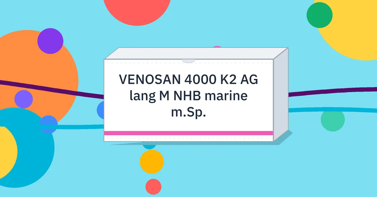 Symbolbild: Packung mit der Aufschrift VENOSAN 4000 K2 AG lang M NHB marine m.Sp. (PZN 16602244) – Verfügbarkeit und Bezug in Apotheken in Frankfurt am Main