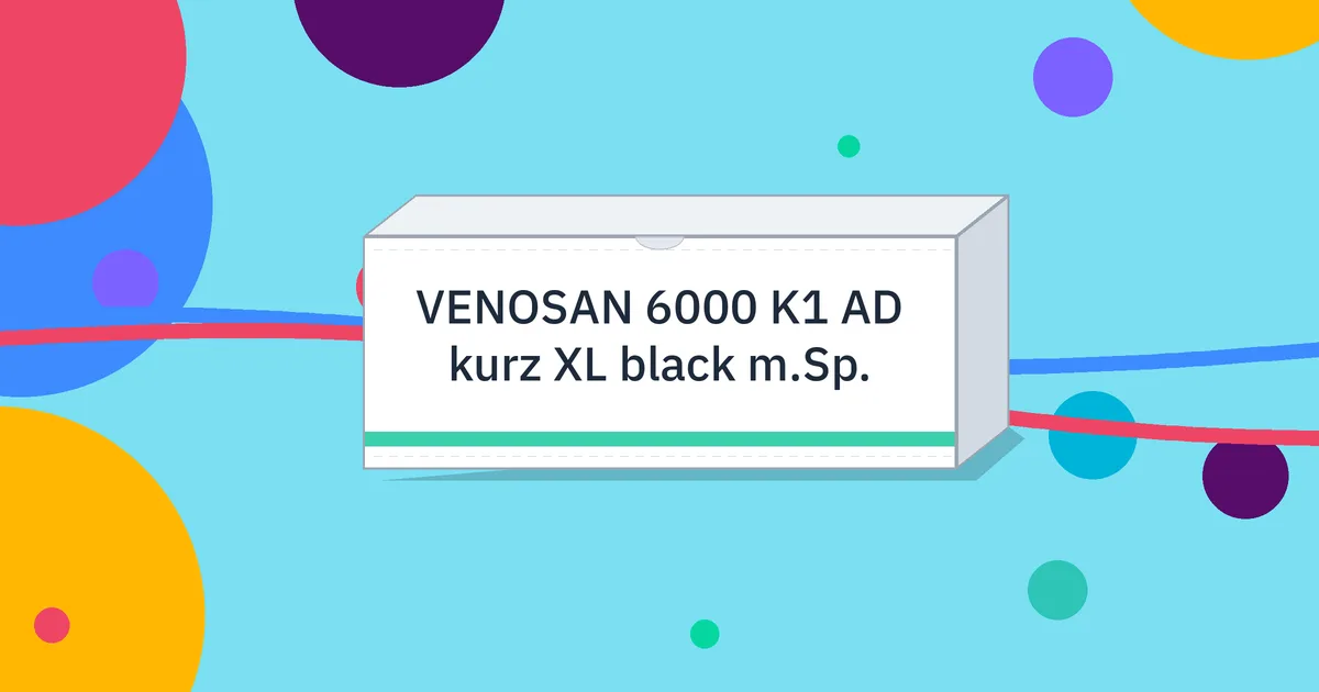 Symbolbild: Packung mit der Aufschrift VENOSAN 6000 K1 AD kurz XL black m.Sp. (PZN 17171409) – Verfügbarkeit und Bezug in Apotheken in Frankfurt am Main