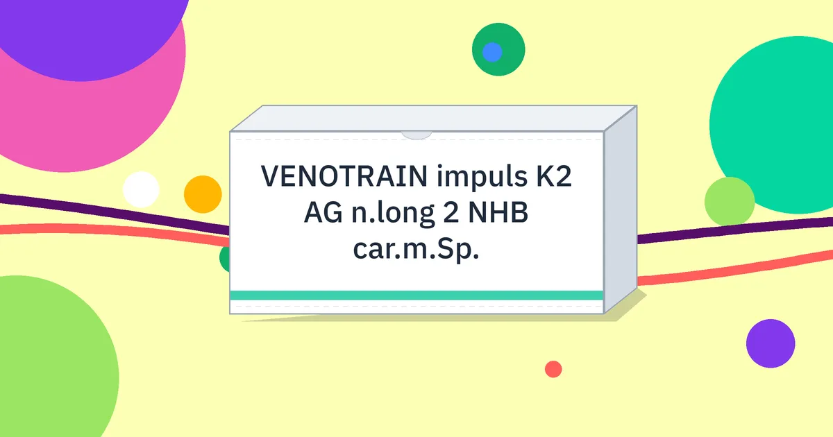 Symbolbild: Packung mit der Aufschrift VENOTRAIN impuls K2 AG n.long 2 NHB car.m.Sp. (PZN 00505639) – Verfügbarkeit und Bezug in Apotheken in Frankfurt am Main