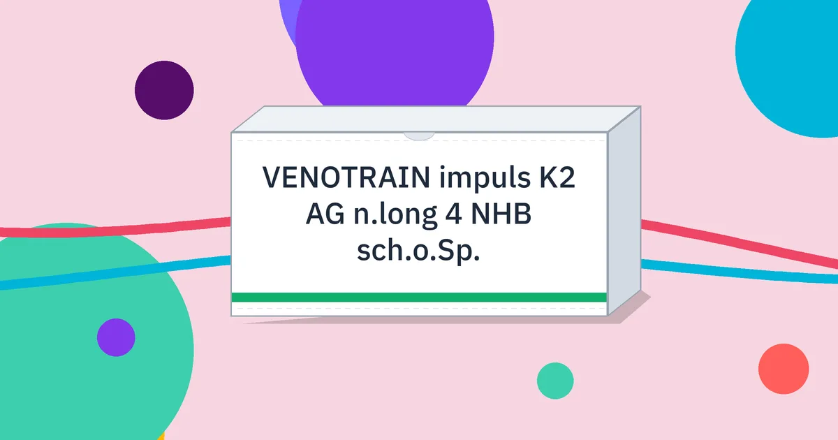 Symbolbild: Packung mit der Aufschrift VENOTRAIN impuls K2 AG n.long 4 NHB sch.o.Sp. (PZN 00520490) – Verfügbarkeit und Bezug in Apotheken in Frankfurt am Main