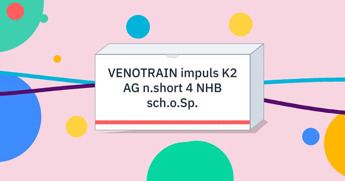 Symbolbild: Packung mit der Aufschrift VENOTRAIN impuls K2 AG n.short 4 NHB sch.o.Sp. (PZN 00518145) – Verfügbarkeit und Bezug in Apotheken in Frankfurt am Main