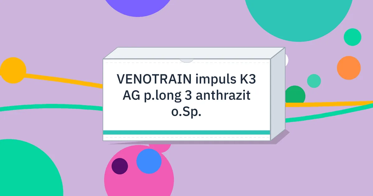 Symbolbild: Packung mit der Aufschrift VENOTRAIN impuls K3 AG p.long 3 anthrazit o.Sp. (PZN 15213931) – Verfügbarkeit und Bezug in Apotheken in Frankfurt am Main