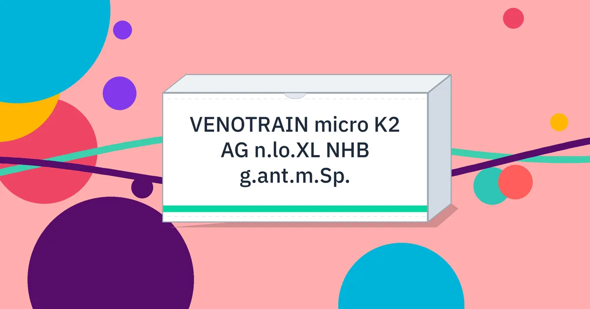 Symbolbild: Packung mit der Aufschrift VENOTRAIN micro K2 AG n.lo.XL NHB g.ant.m.Sp. (PZN 11062487) – Verfügbarkeit und Bezug in Apotheken in Frankfurt am Main