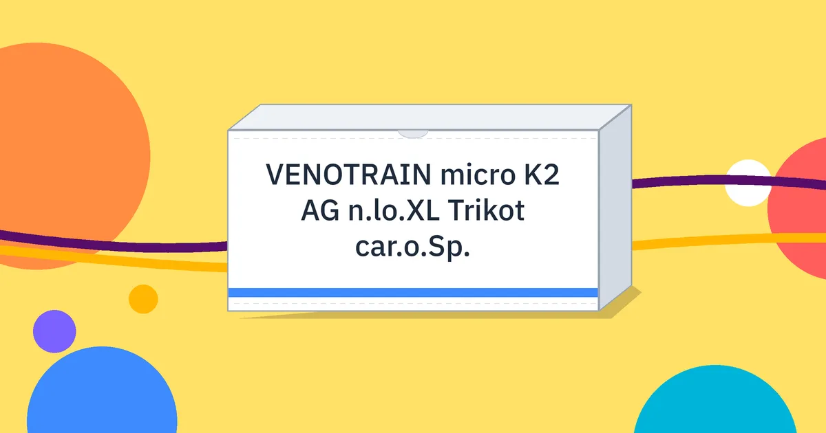 Symbolbild: Packung mit der Aufschrift VENOTRAIN micro K2 AG n.lo.XL Trikot car.o.Sp. (PZN 02367928) – Verfügbarkeit und Bezug in Apotheken in Frankfurt am Main