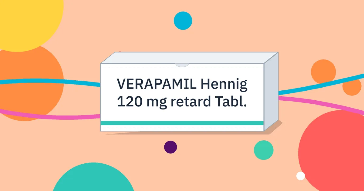Symbolbild: Packung mit der Aufschrift VERAPAMIL Hennig 120 mg retard Tabl. (PZN 00461511) – Verfügbarkeit und Bezug in Apotheken in Frankfurt am Main