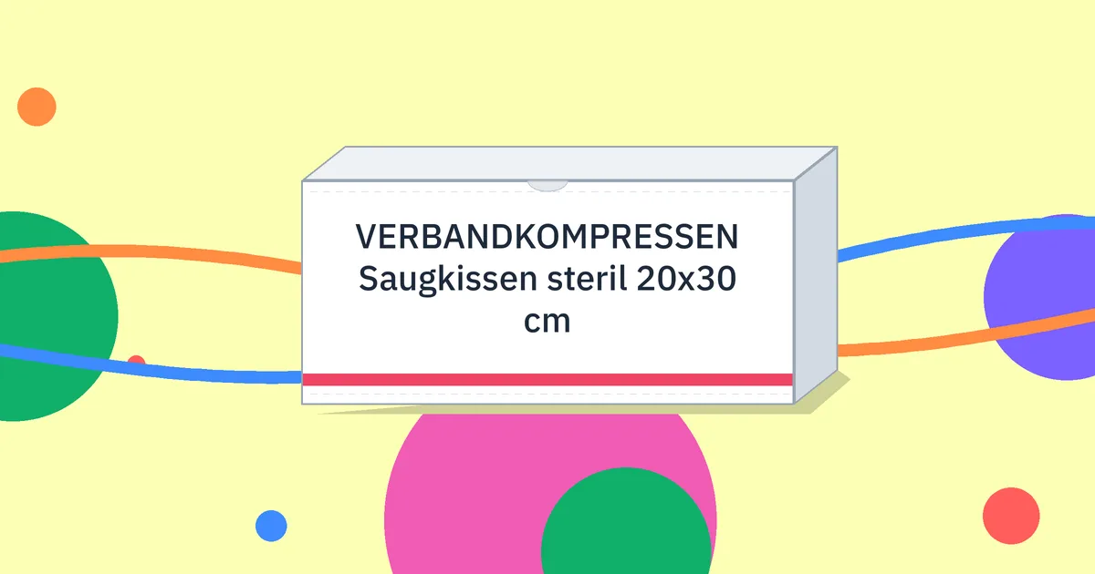 Symbolbild: Packung mit der Aufschrift VERBANDKOMPRESSEN Saugkissen steril 20x30 cm (PZN 06727743) – Verfügbarkeit und Bezug in Apotheken in Frankfurt am Main