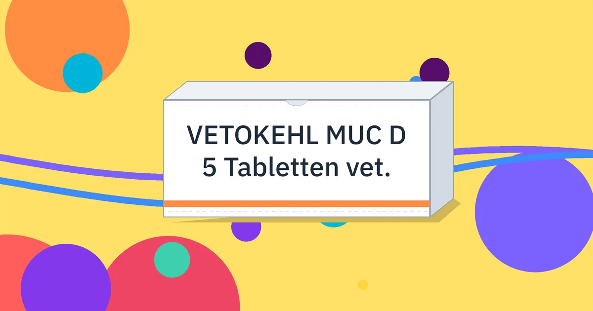 Symbolbild: Packung mit der Aufschrift VETOKEHL MUC D 5 Tabletten vet. (PZN 04599531) – Verfügbarkeit und Bezug in Apotheken in Frankfurt am Main