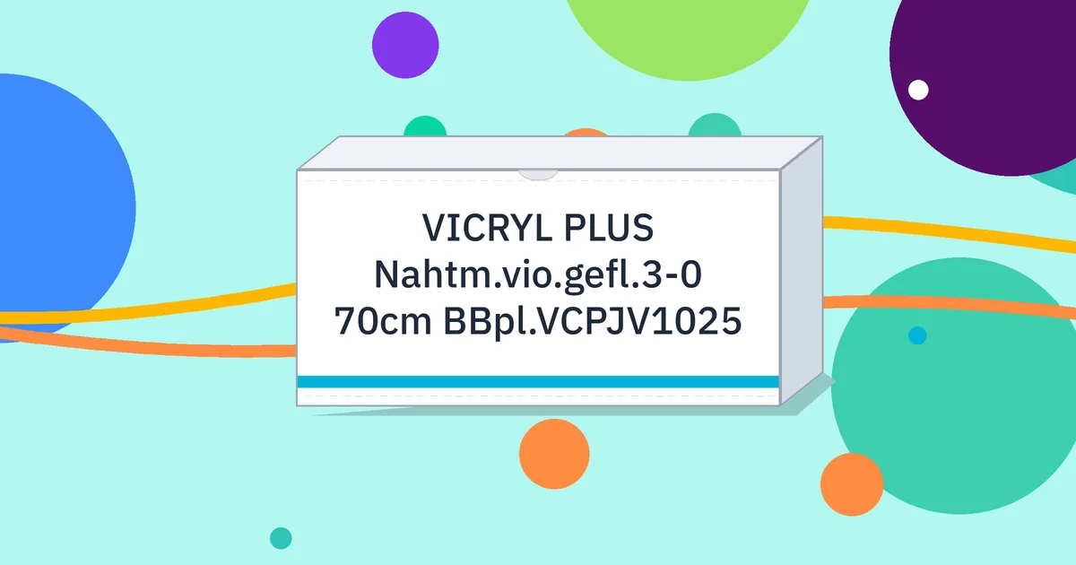 Symbolbild: Packung mit der Aufschrift VICRYL PLUS Nahtm.vio.gefl.3-0 70cm BBpl.VCPJV1025 (PZN 20854810) – Verfügbarkeit und Bezug in Apotheken in Frankfurt am Main