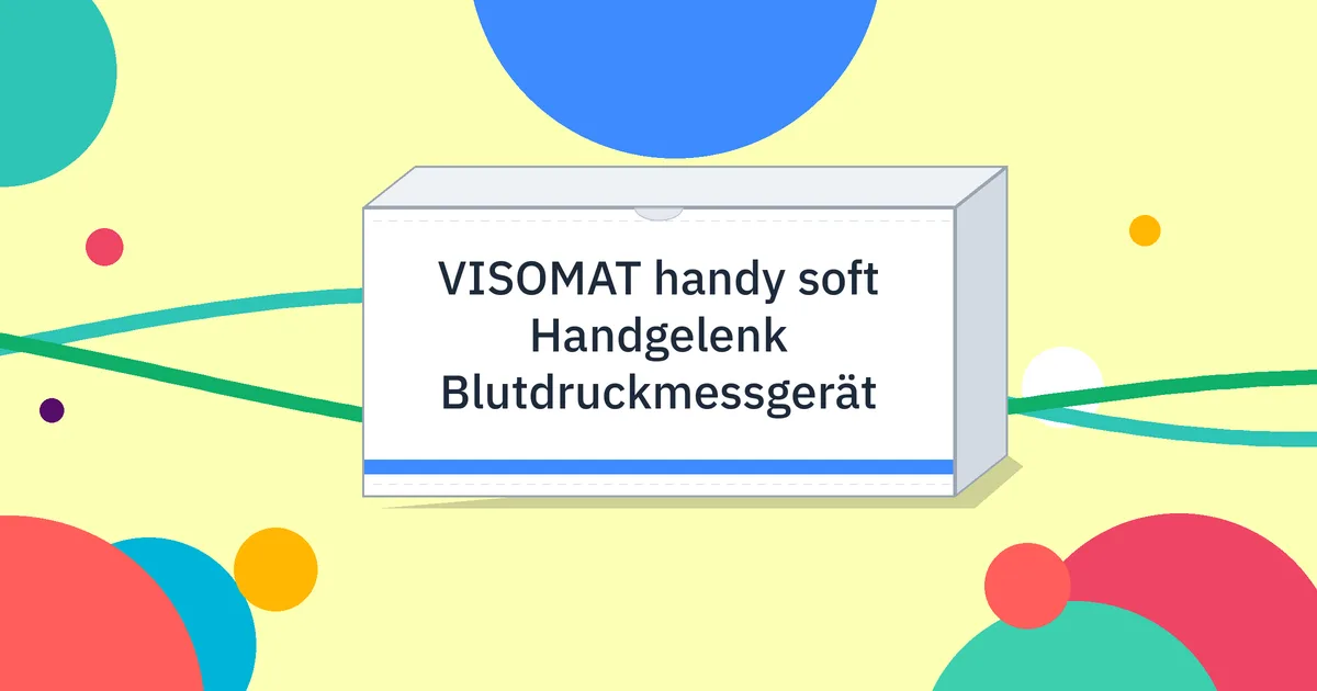 Symbolbild: Packung mit der Aufschrift VISOMAT handy soft Handgelenk Blutdruckmessgerät (PZN 11119514) – Verfügbarkeit und Bezug in Apotheken in Frankfurt am Main