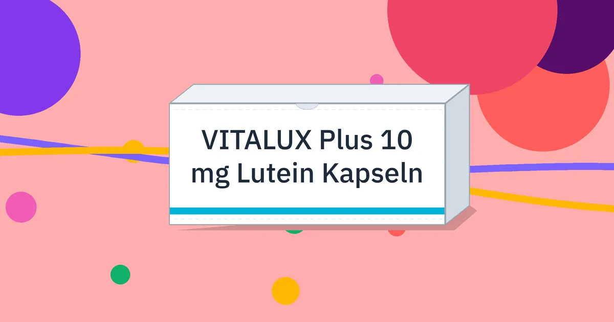 Symbolbild: Packung mit der Aufschrift VITALUX Plus 10 mg Lutein Kapseln (PZN 05973500) – Verfügbarkeit und Bezug in Apotheken in Frankfurt am Main