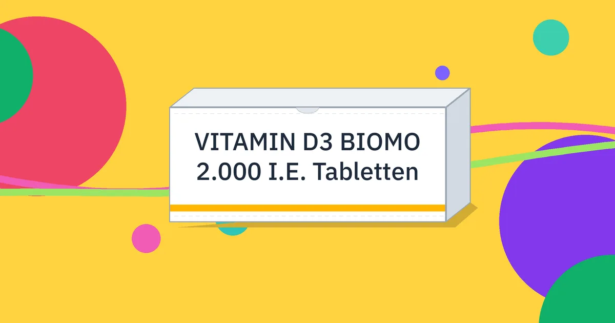 Symbolbild: Packung mit der Aufschrift VITAMIN D3 BIOMO 2.000 I.E. Tabletten (PZN 19386433) – Verfügbarkeit und Bezug in Apotheken in Frankfurt am Main
