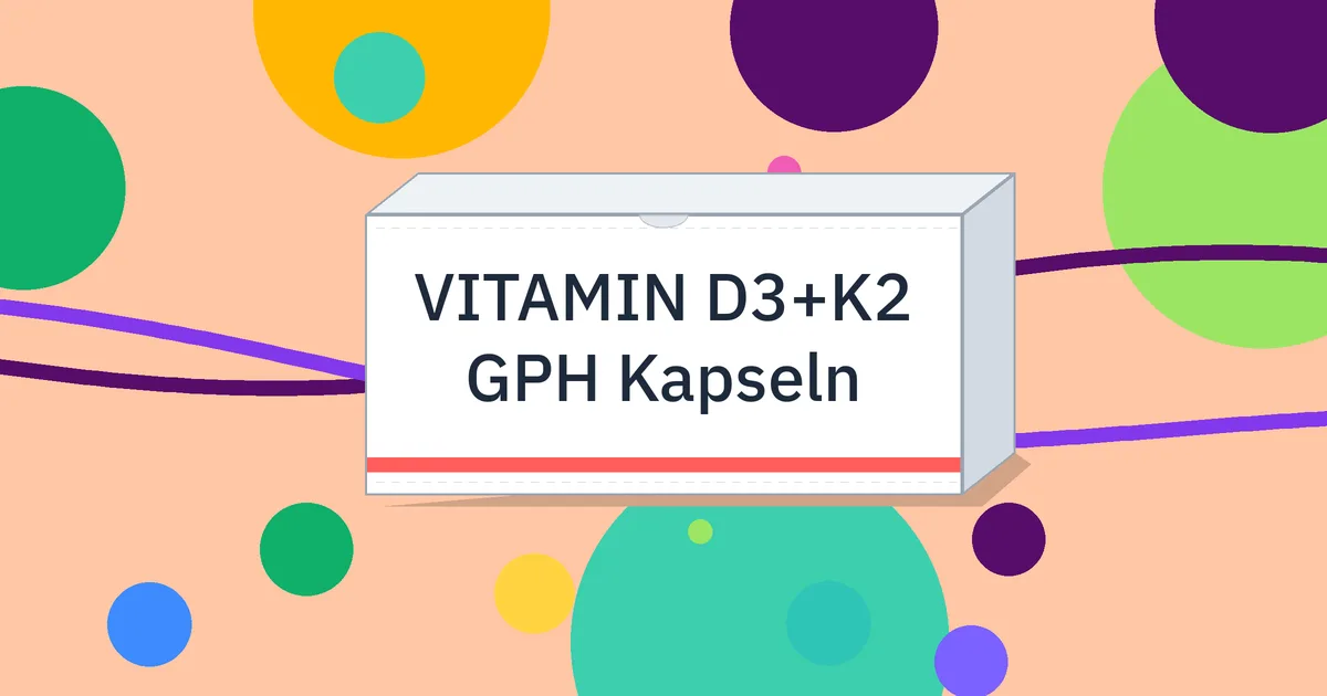Symbolbild: Packung mit der Aufschrift VITAMIN D3+K2 GPH Kapseln (PZN 15427336) – Verfügbarkeit und Bezug in Apotheken in Frankfurt am Main